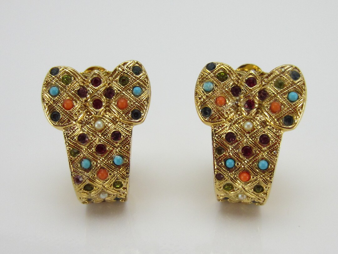 D'orlan Earrings Gold Tone Multi Crystals and Pearls Vintage D'orlan ...