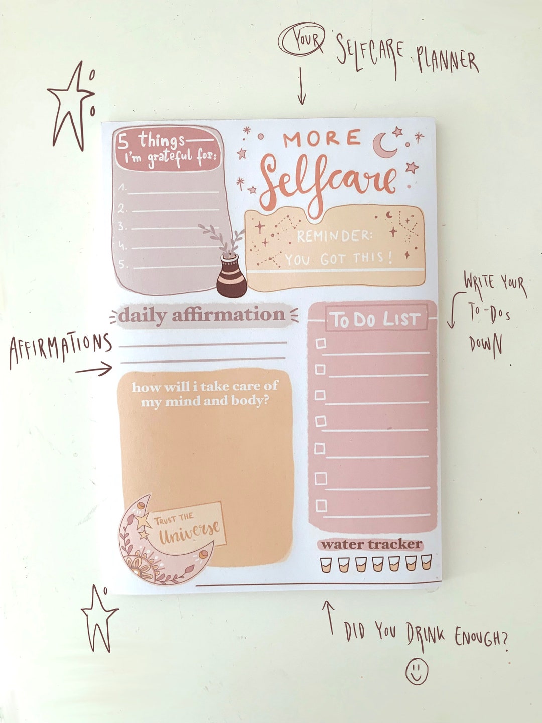 Self Care Productivity Notepad A5, Daily Productivity List Pad, Planner ...