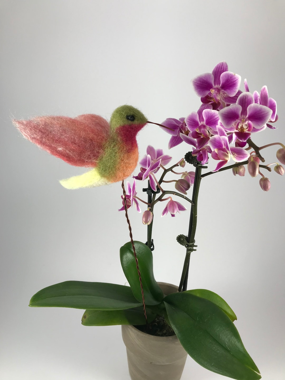 Handmade Hummingbird Needle Felted Plant Stake, Flower Pot Decoration ...