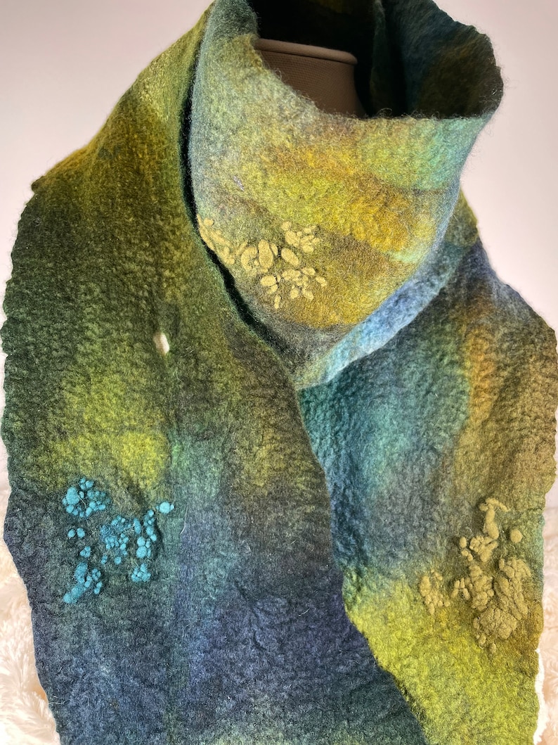 Handmade Felted Soft Merino 88” Long Scarf in Varying Lovely Shades of ...