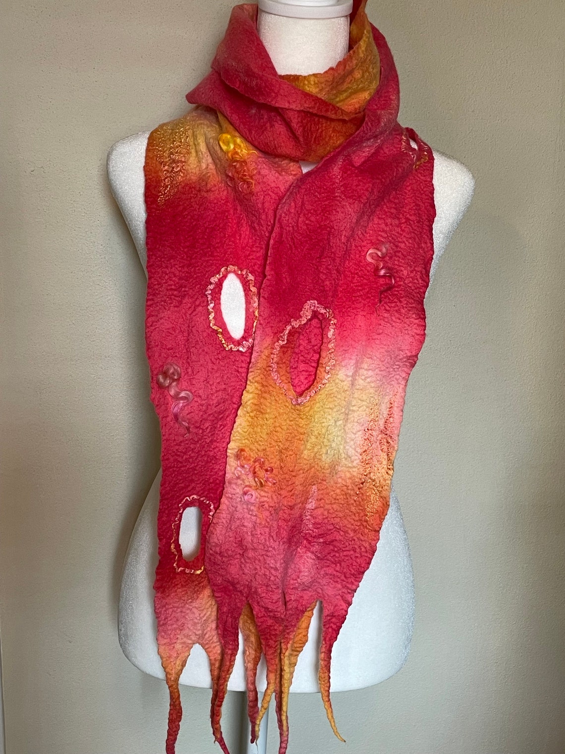 Hand Felted Lightweight Soft Merino Wool Scarf in Bright and Pale Pink ...