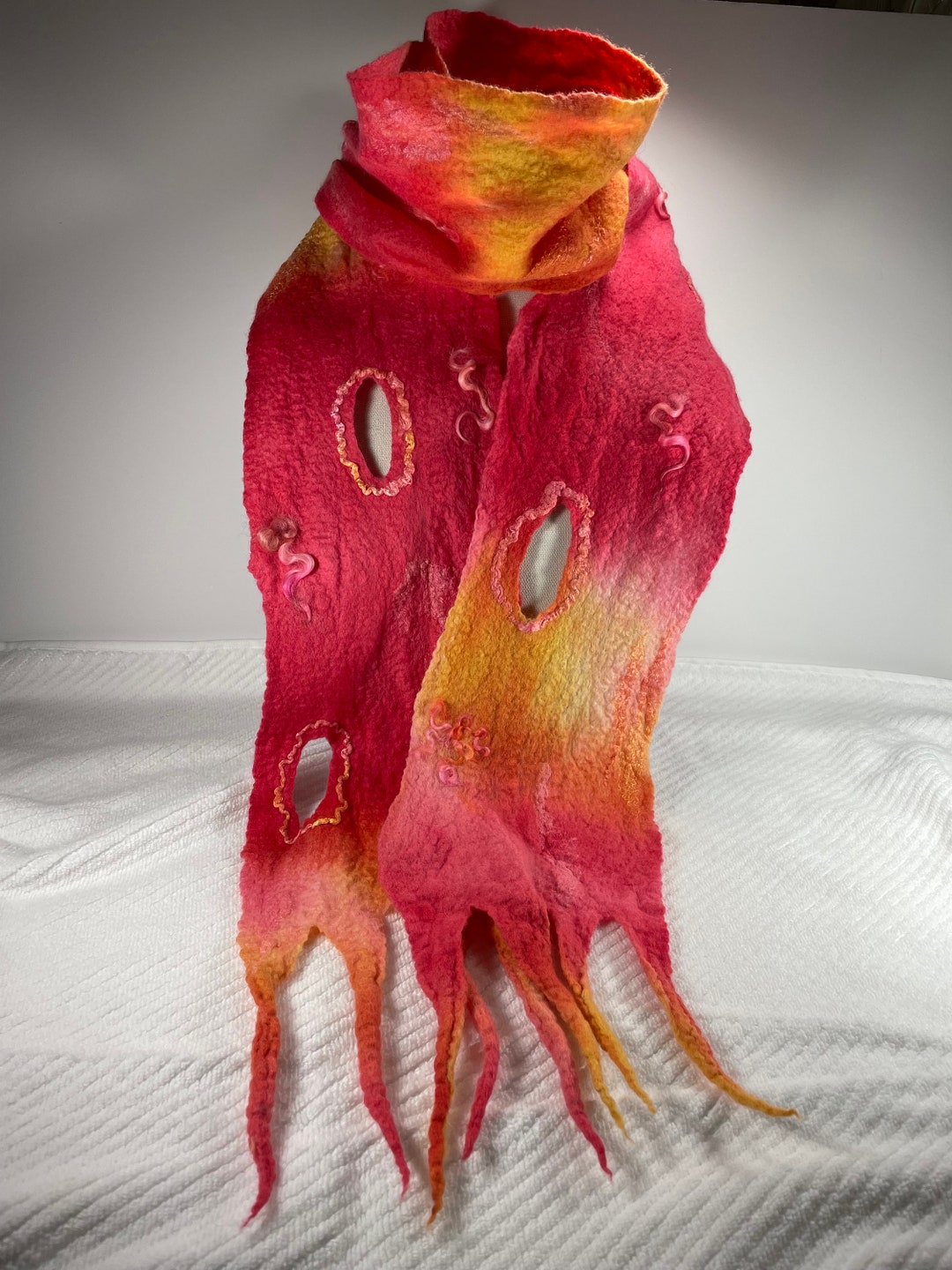 Hand Felted Long Soft Merino Wool Scarf in Bright and Pale Pink, Orange ...