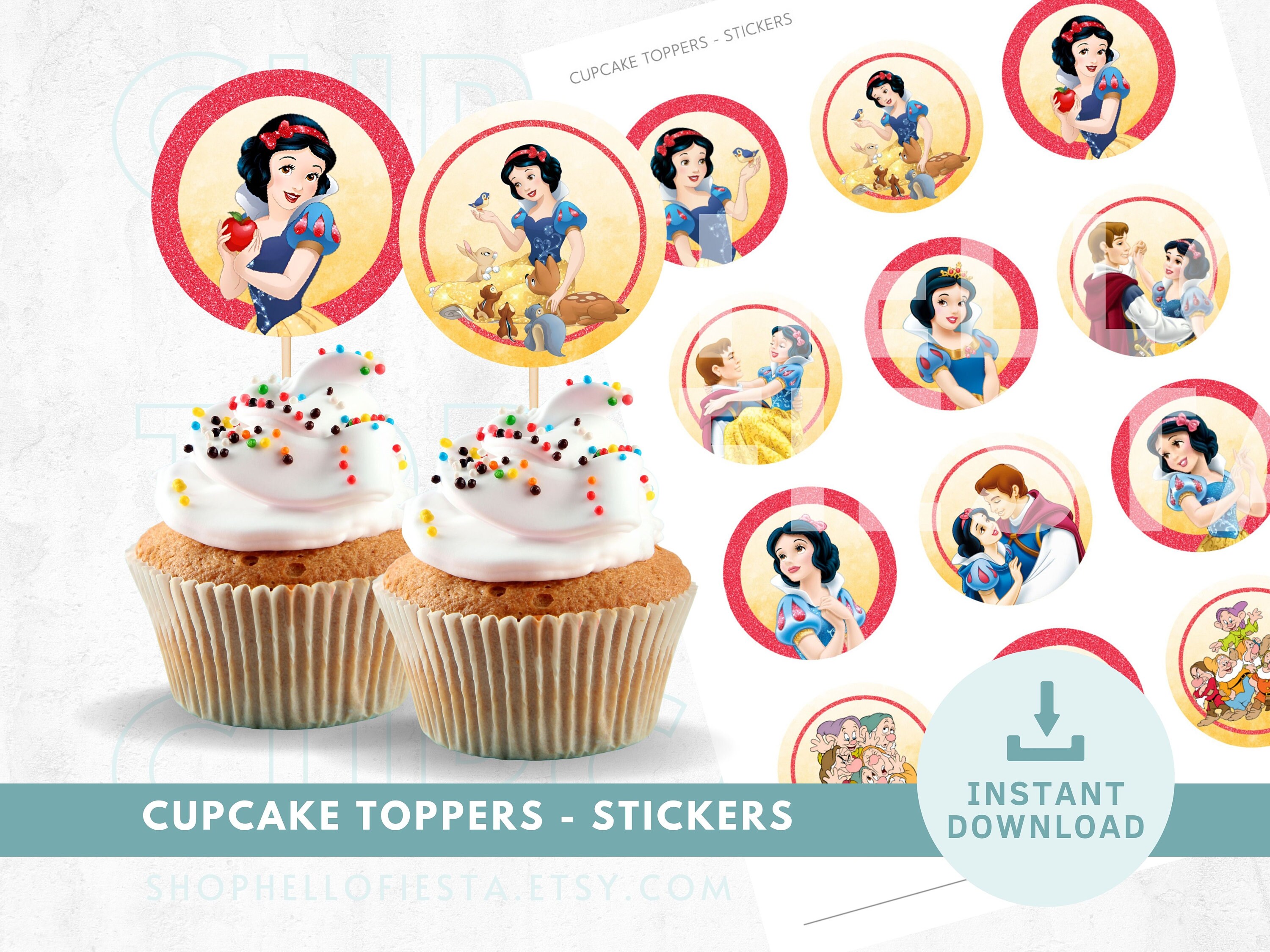 Snow White Cupcake Toppers, Printable Princess Toppers, Instant ...