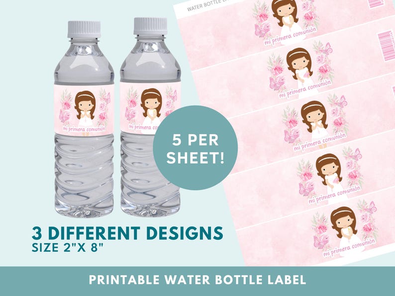 Mi Primera Comunion Printable Water Bottle Labels Holy Communion Floral ...