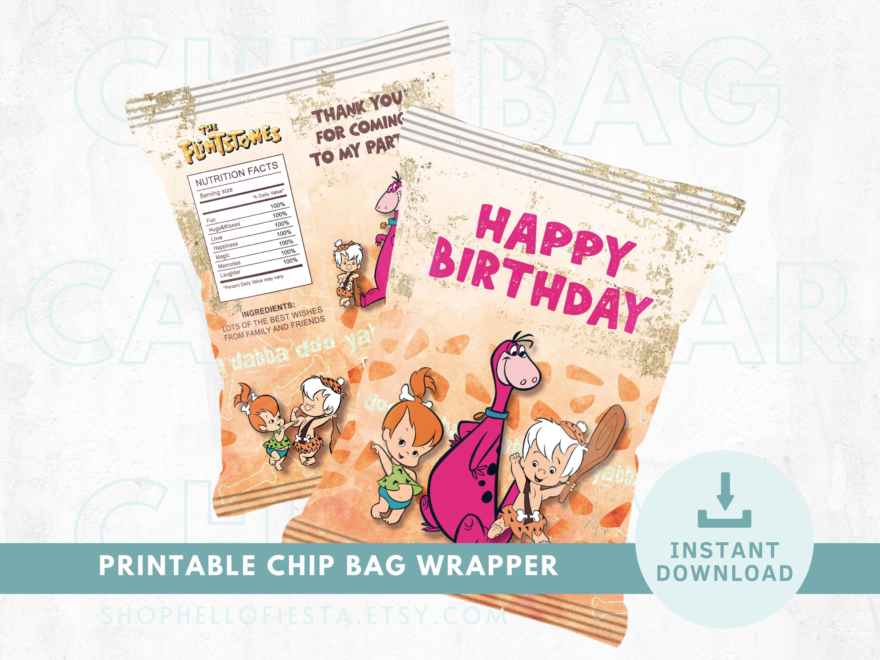 Pebbles and Bam Bam Chip Bag Wrapper, Printable Flintstones Party ...