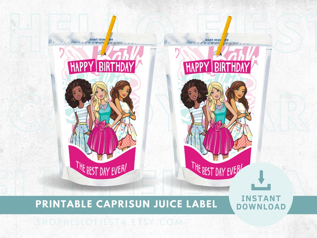Fashion Doll PRINTABLE Caprisun Juice Sticker Label Girl Birthday Party ...