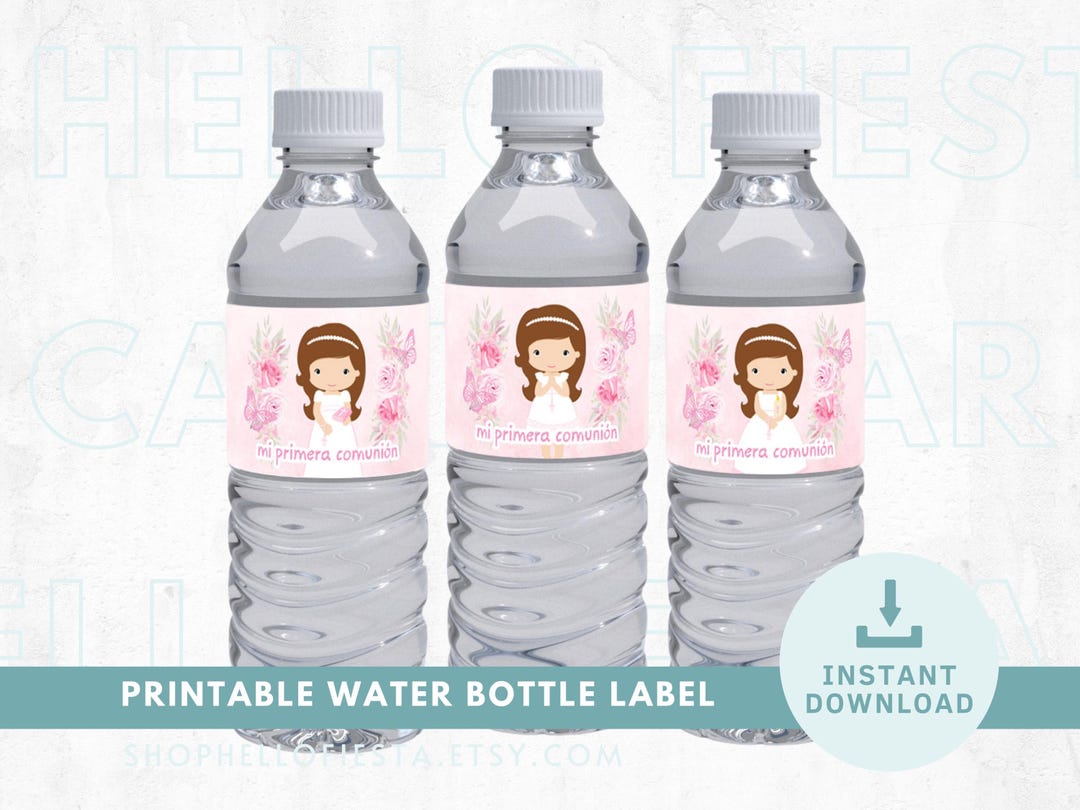 Mi Primera Comunion Printable Water Bottle Labels Holy Communion Floral ...