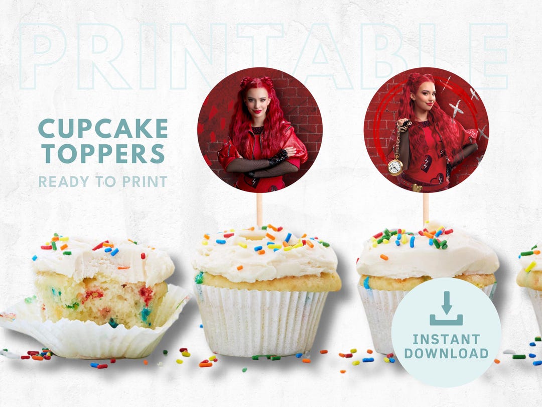 Printable Red Cupcake Toppers, Descendants Birthday Party, Instant ...