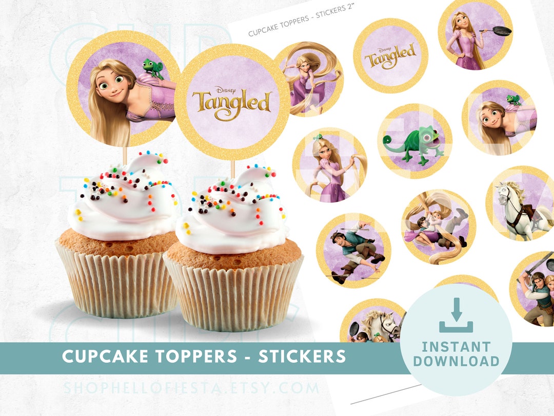 Rapunzel Cupcakes Toppers, Printable Princess Toppers, Tangled Party ...