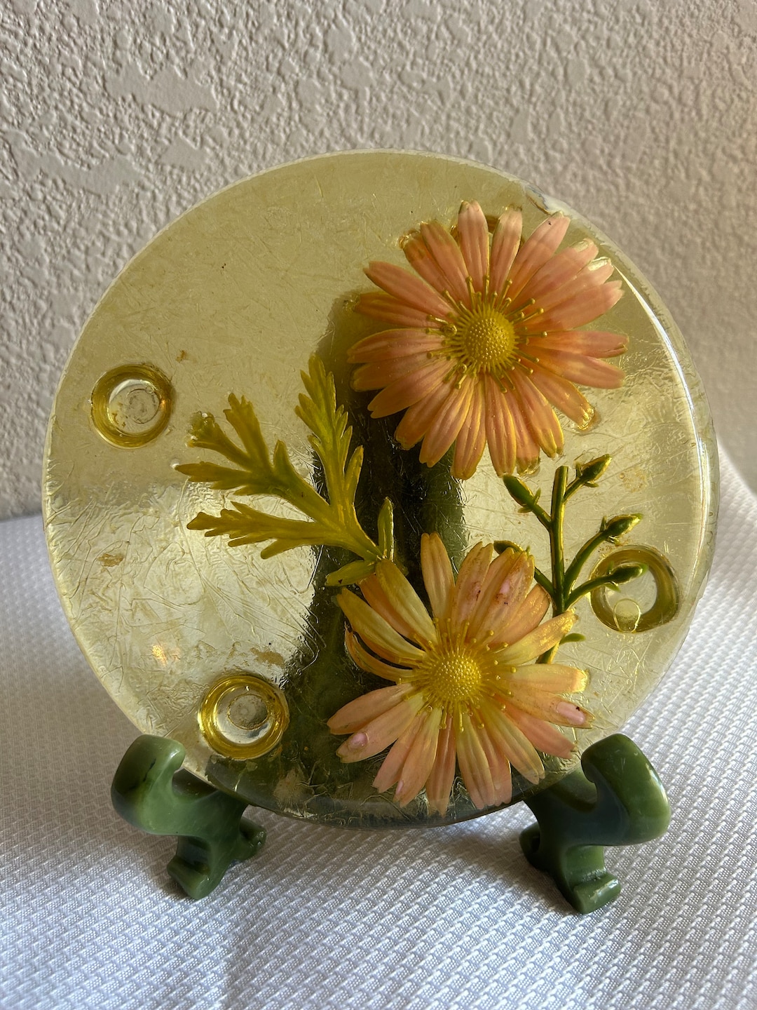 Vintage Lucite Footed Trivet With Artificial Flowers - Etsy