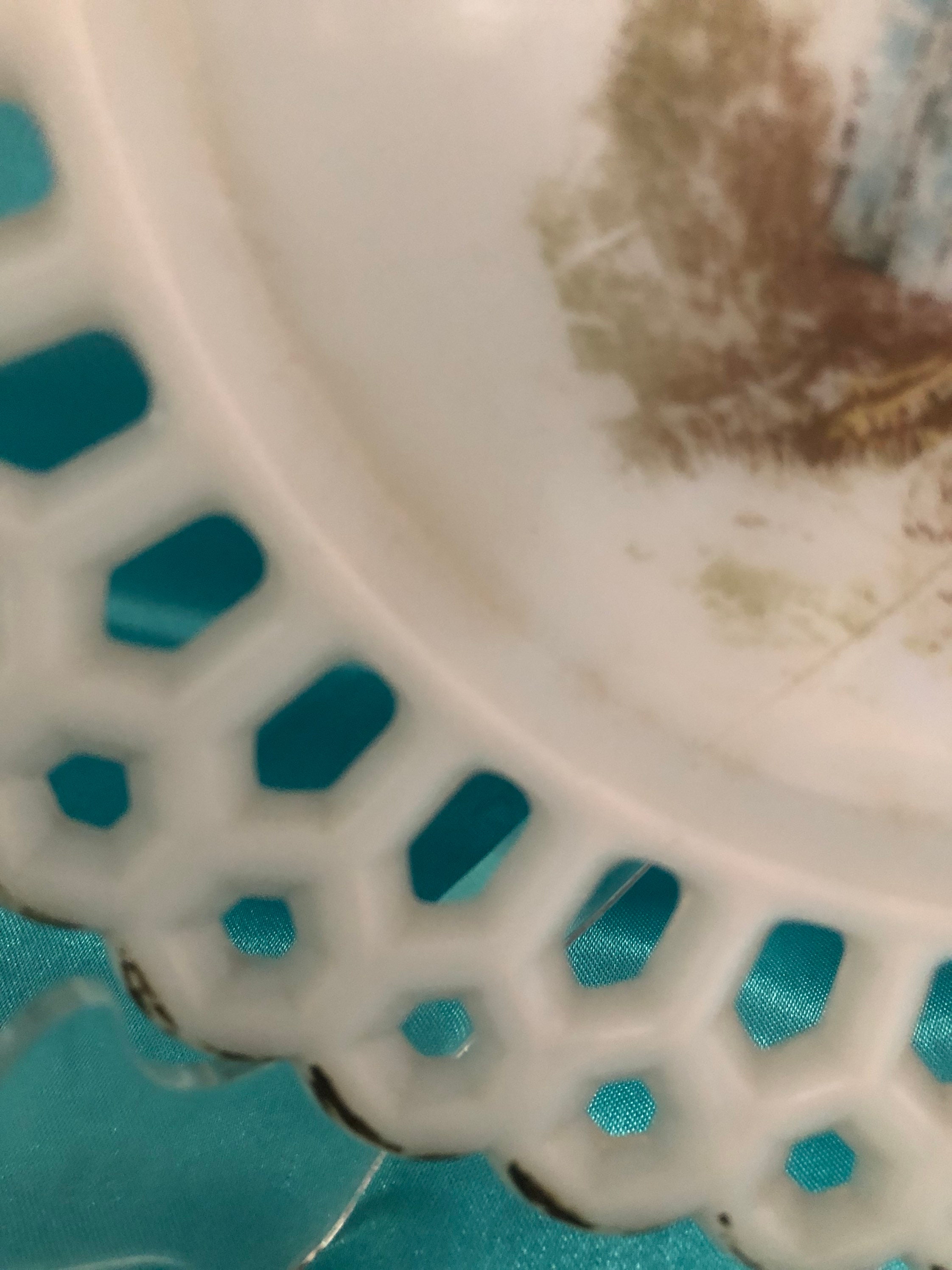 Vintage Milk Glass Lace Edge Plate With Hand Painted - Etsy