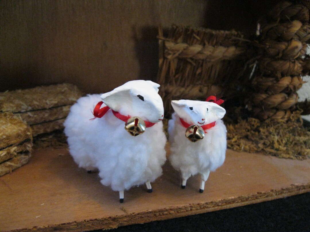 Sheep Set (2) Handmade by Me, Sculped Plaster With Wooly Coats and ...