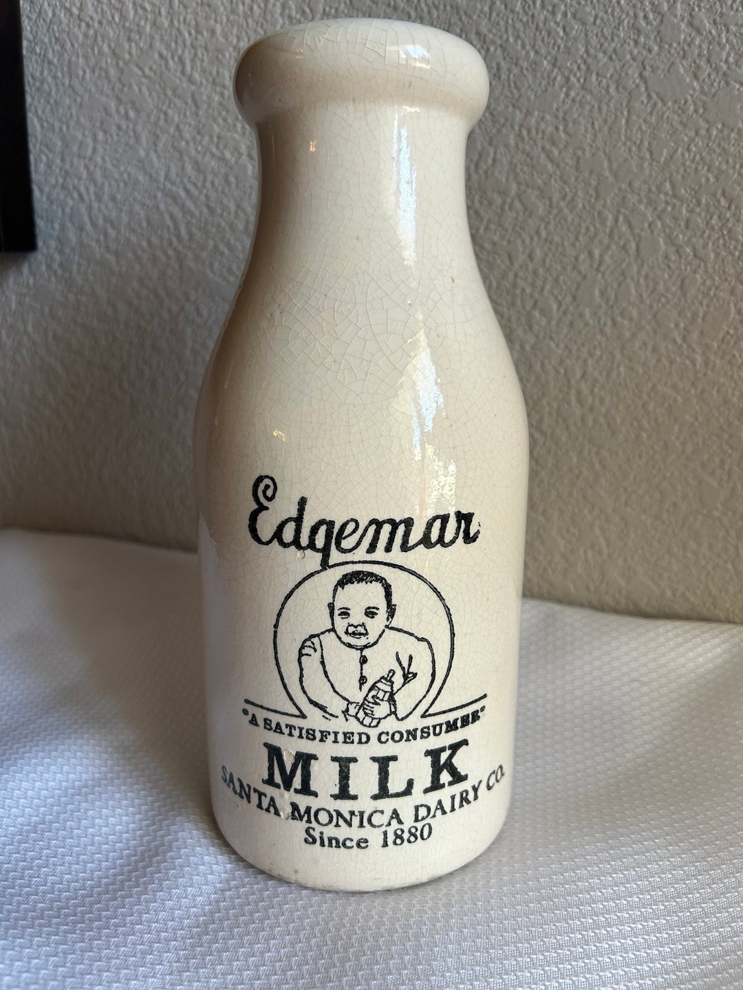 Vintage 1900-1930's Edgemar Ceramic Milk Bottle Farmhouse Decor - Etsy