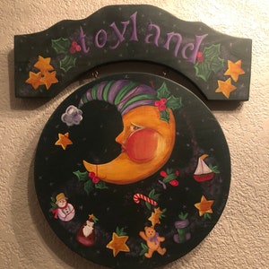 Tole Painted Wooden Toyland Holiday Wall Hanging With Moon - Etsy