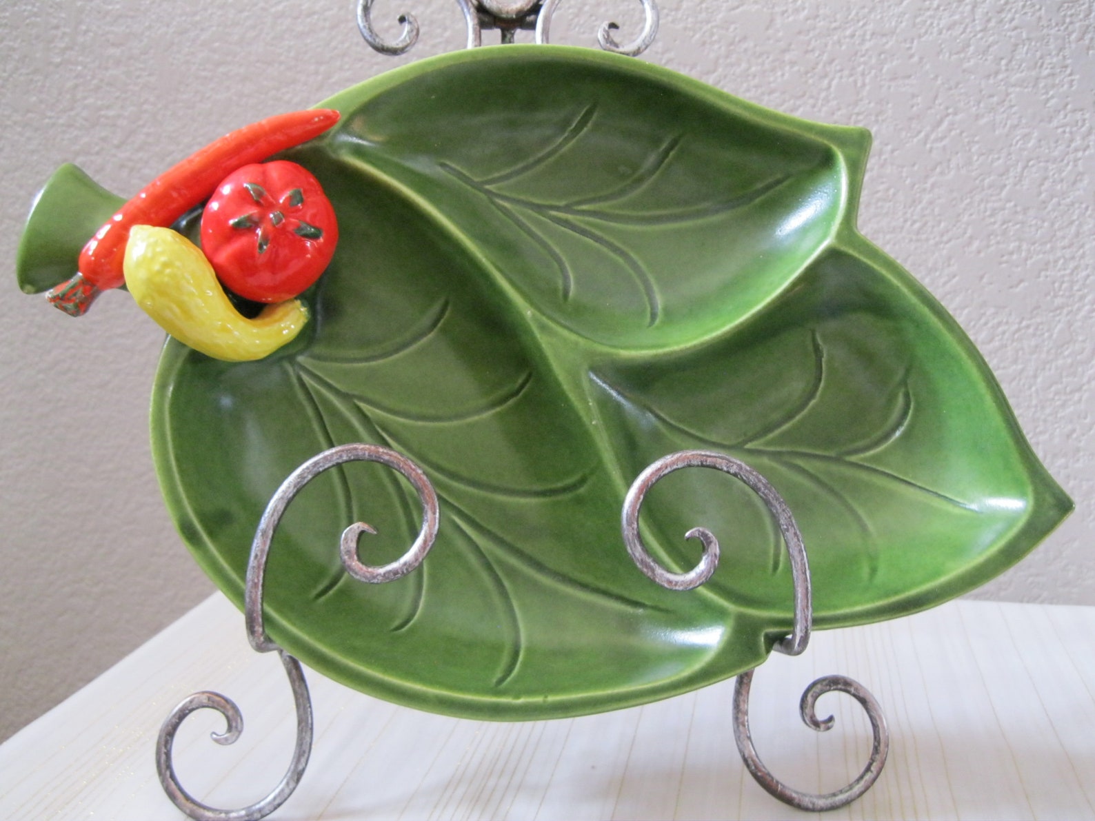 Santa Anita Ware Divided Dish With Applied Vegetables Vintage | Etsy