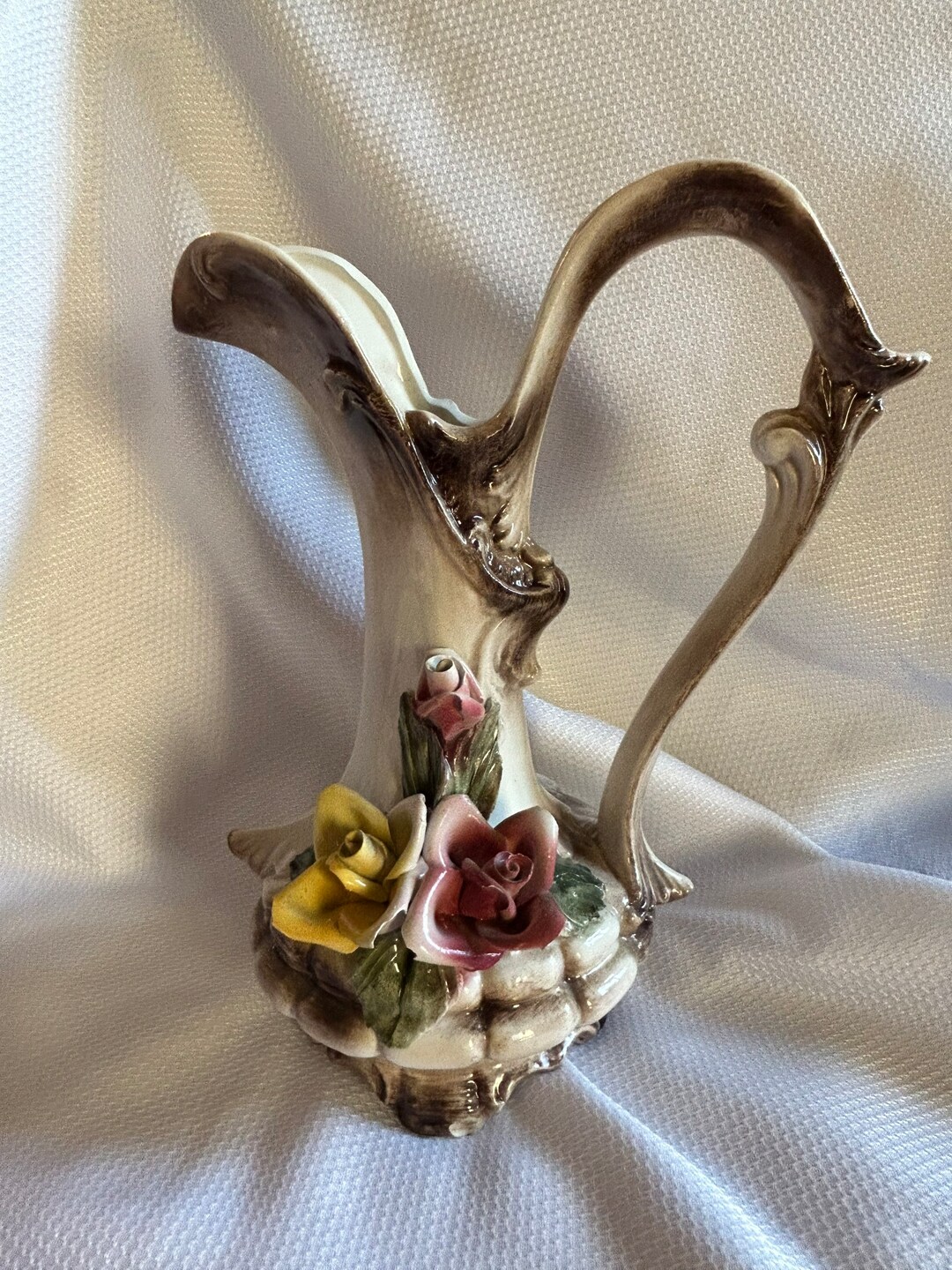 Capodimonte Floral Pitcher Ewer Vase Italy - Etsy