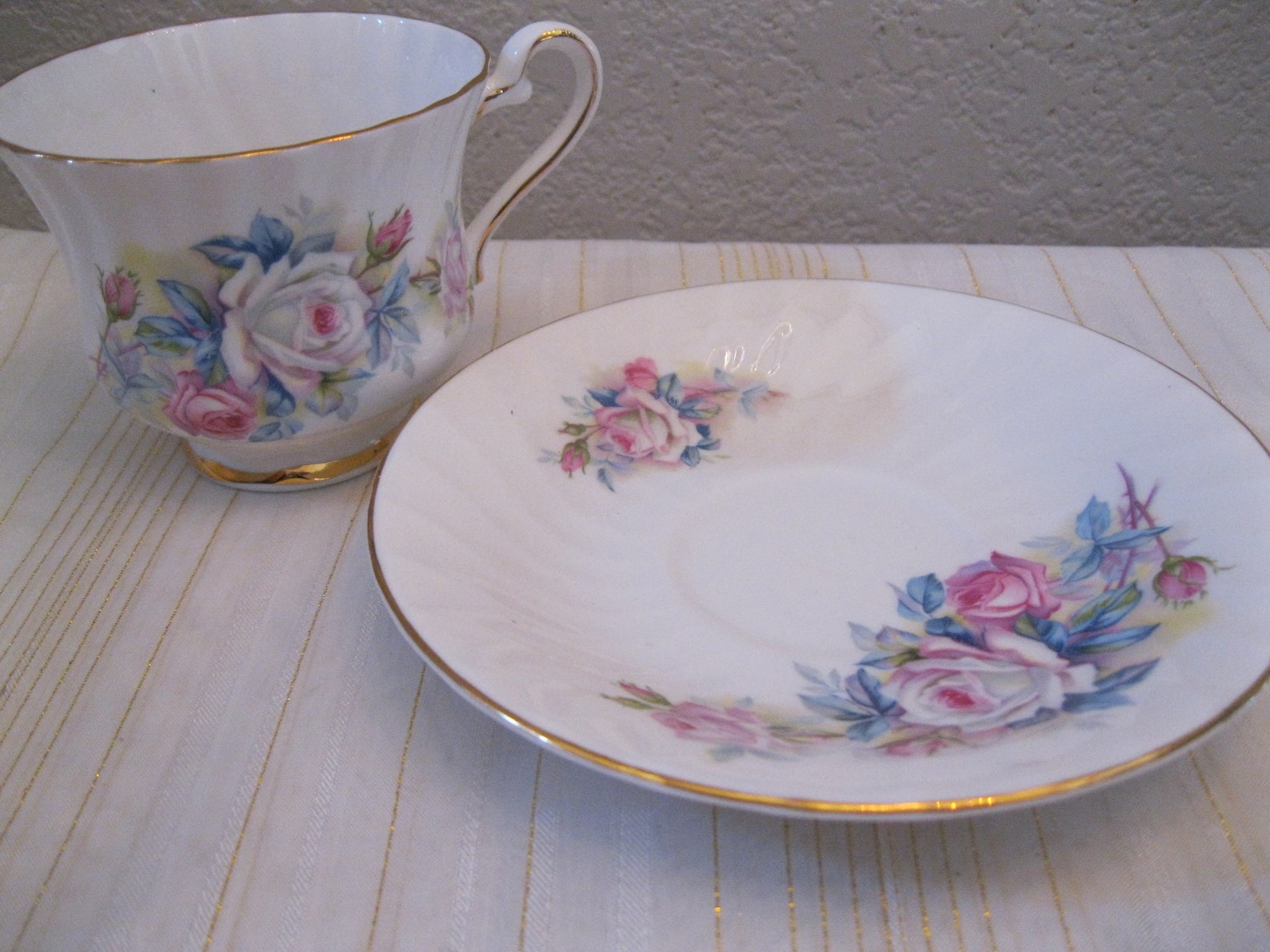 Delphine Bone China Roses Cup and Saucer England | Etsy