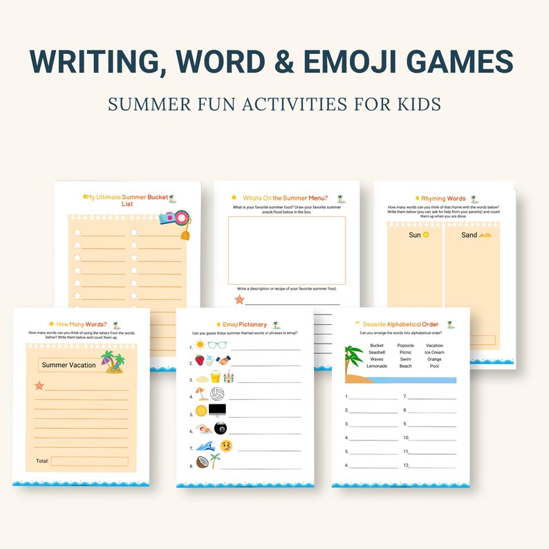 Summer Activity Sheets: Kids Printable Learning Games (PDF) - Etsy