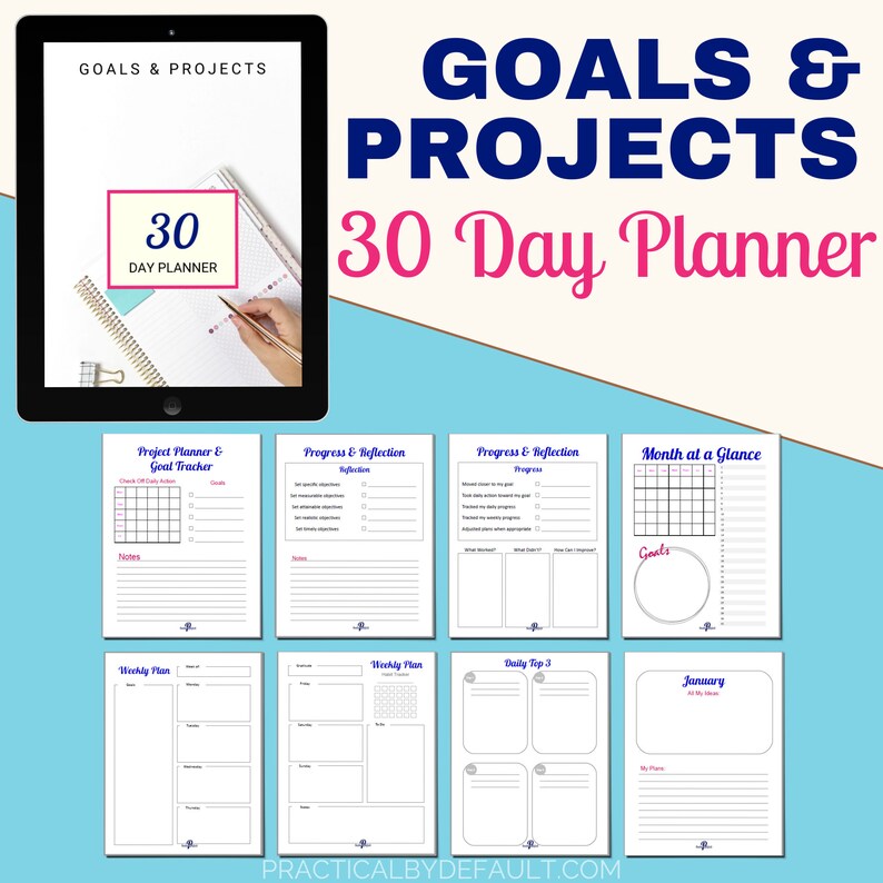 30 Day Goals & Projects Printable Planner (undated) - Etsy
