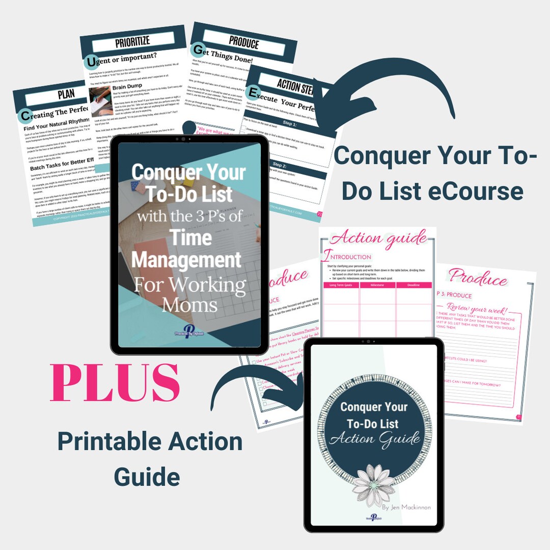 Conquer Your To-do List Ecourse & Action Guide, Time Management Skills, Planner and Printable ...