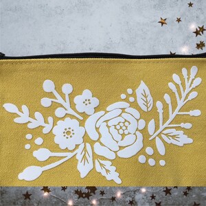 Yellow Canvas Zipper Pouch: White Floral Makeup Bag - Etsy