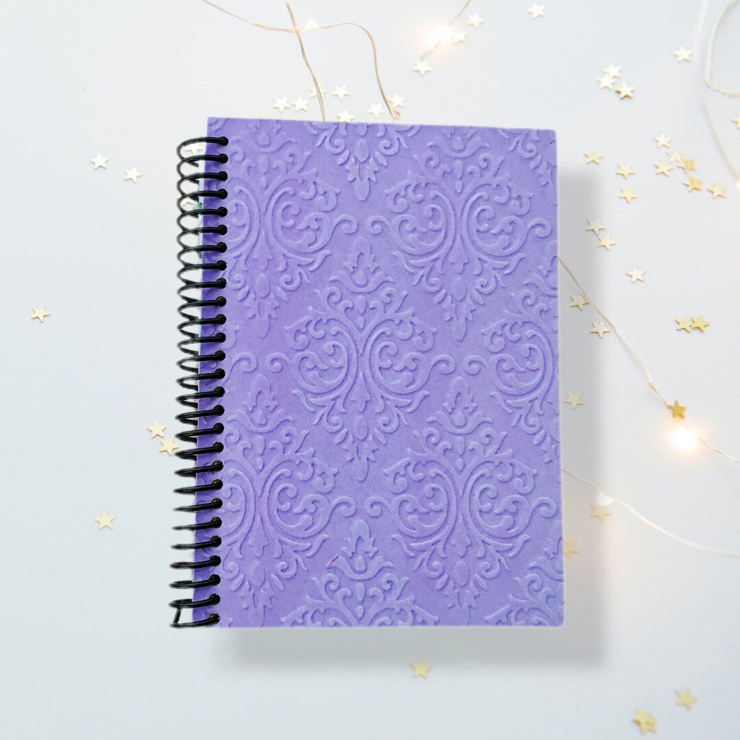 Purple Lavender Damask Journal Cute Spiral Notebook College Ruled ...