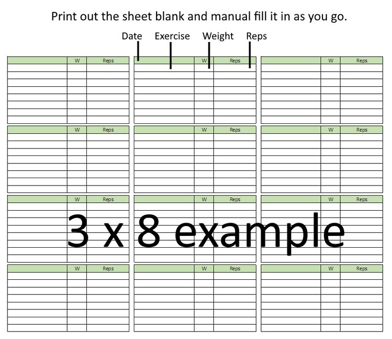 Workout Planner Sheet Workout Tracker Workout Template Excel Workout ...