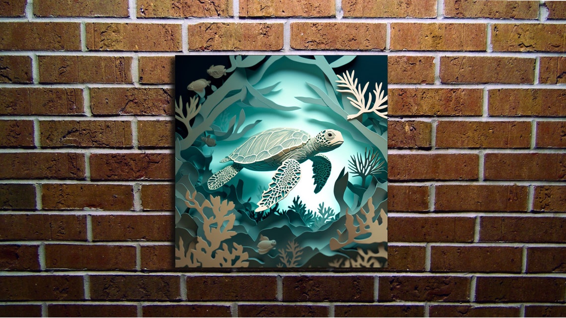 Sea Turtle Wall Art, Ocean, Cute Sea Turtle, 3D, Paper Craft Style, Sea ...