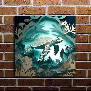 Sea Turtle Wall Art, Ocean, Cute Sea Turtle, 3D, Paper Craft Style, Sea ...