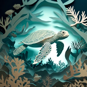 Sea Turtle Wall Art, Ocean, Cute Sea Turtle, 3D, Paper Craft Style, Sea ...