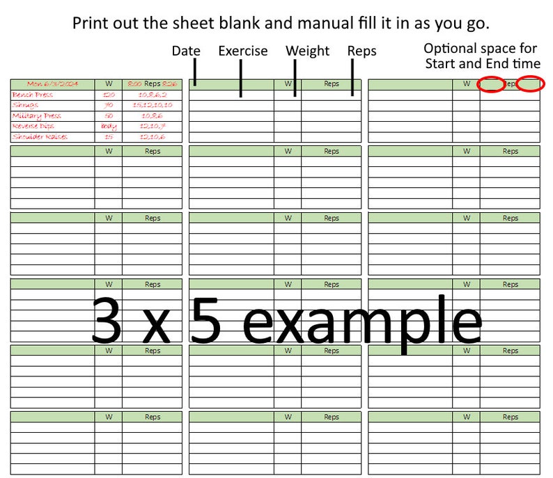 Workout Planner Sheet Workout Tracker Workout Template Excel Workout ...