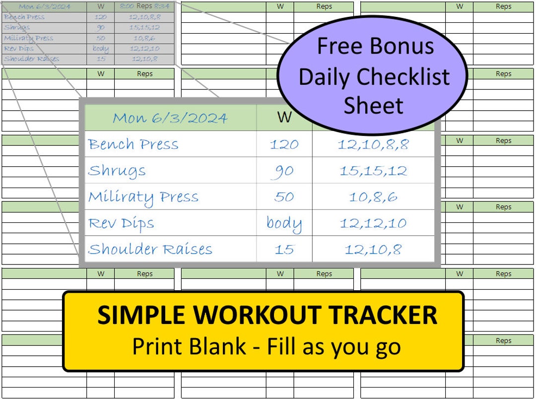Workout Planner Sheet Workout Tracker Workout Template Excel Workout ...