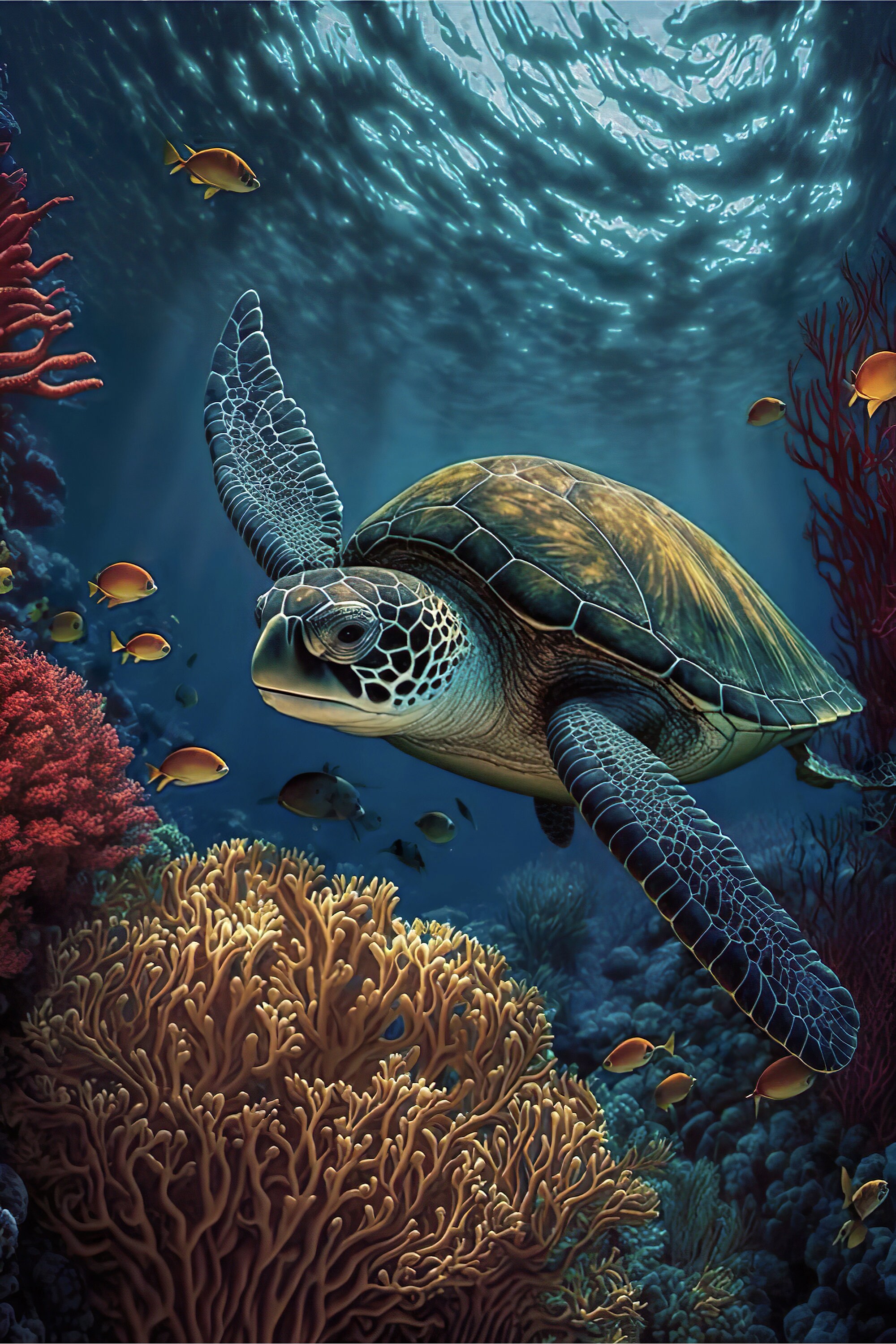 Sea Turtle Wall Art, Ocean, Cute Sea Turtle, Sea Life, Sea Turtle ...