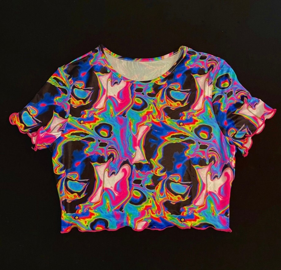 Trippy UV Reactive Oil Slick Rave Crop Top limited Edition - Etsy