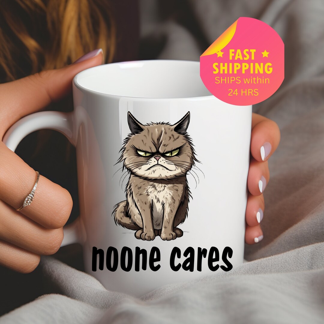 Funny Cat Mug, Noone Cares Funny Cat Coffee Mug, Grumpy Cat Mug, Cat Lover Gift, Cat Humor ...