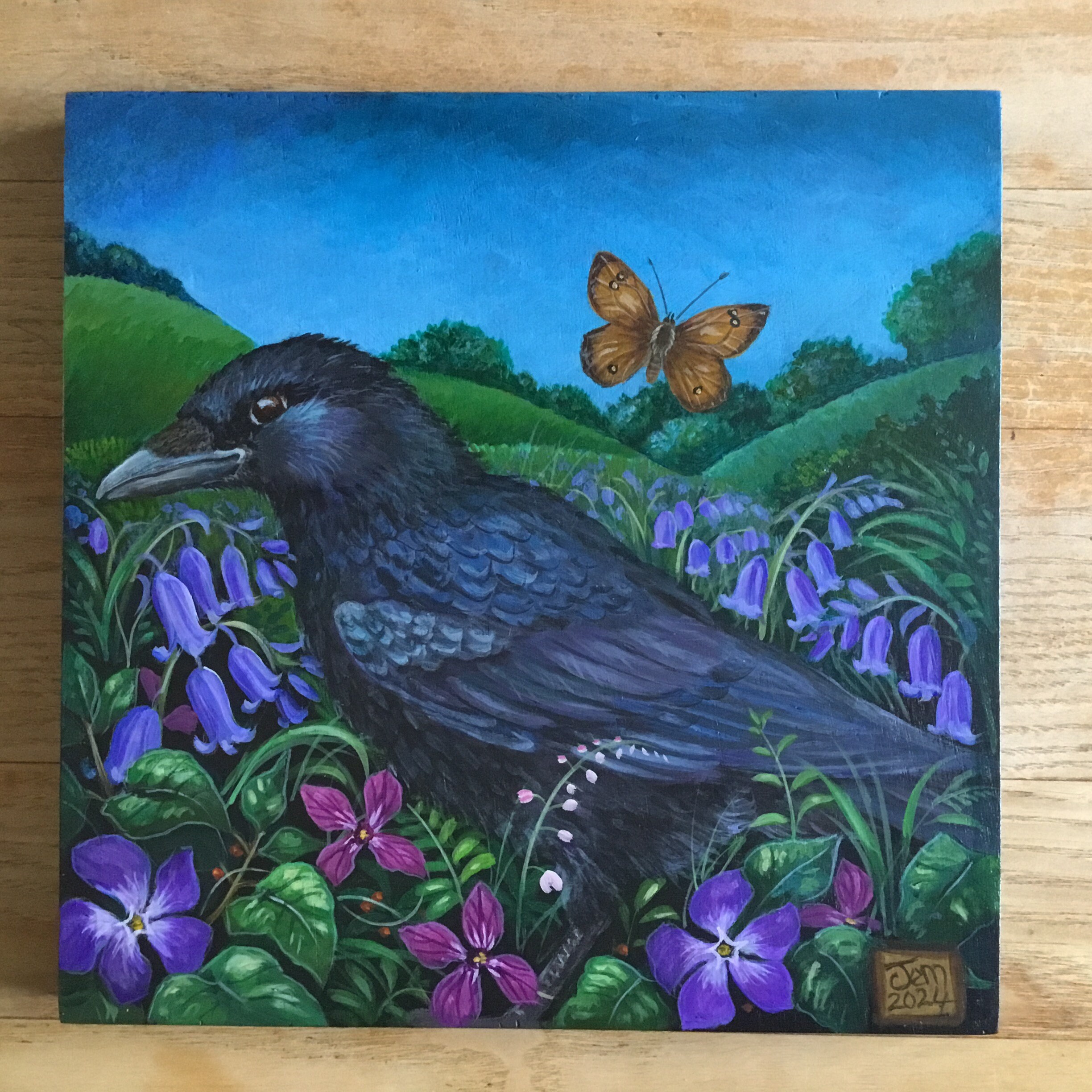 Crow Original Acrylic Painting on an Artist’ Plywood Panel, Unframed ...