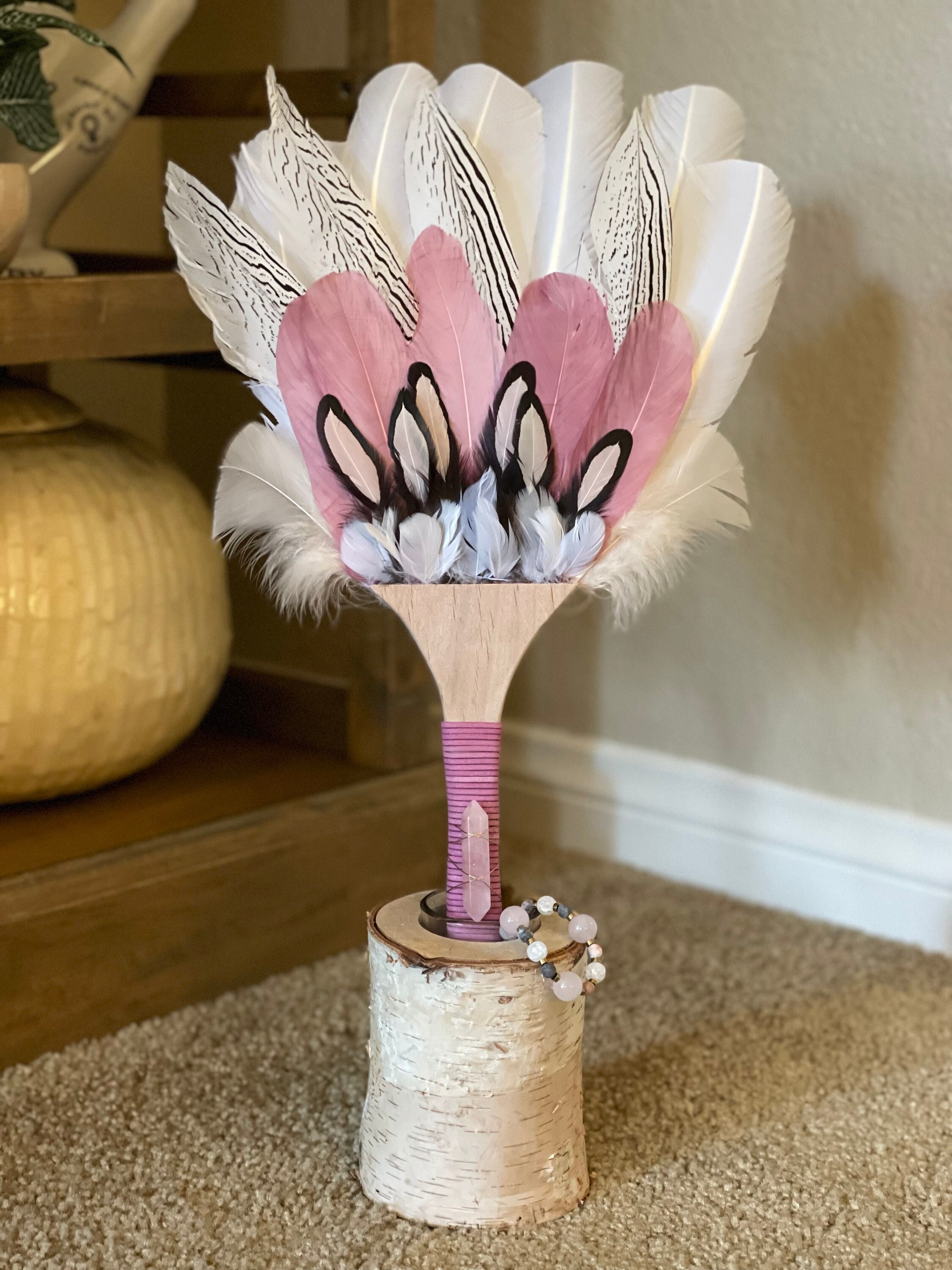 Crystal Smudging Fan (CUSTOM ORDER), Feather Smudging Fan, Crystal ...
