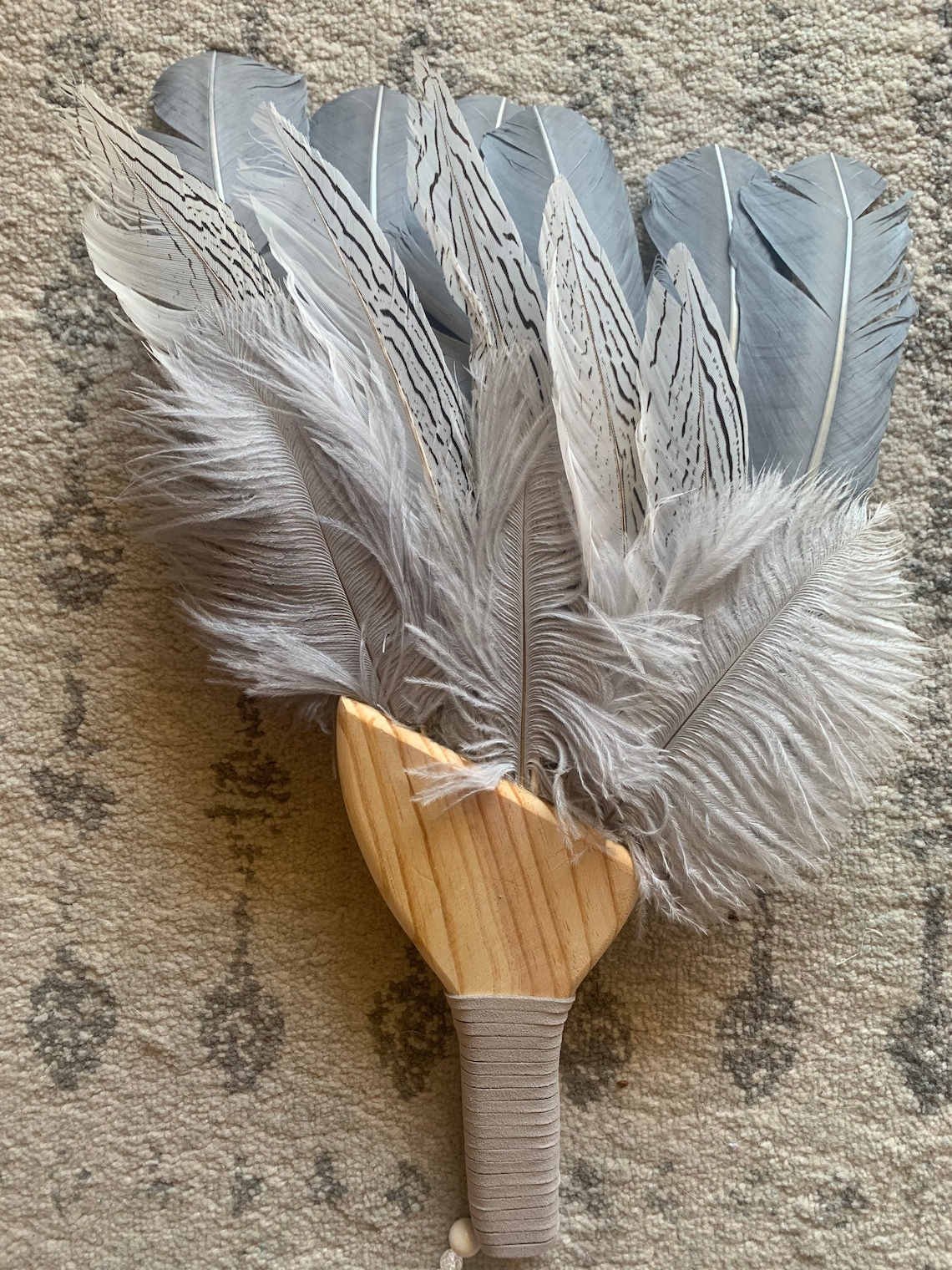 Gray and White Smudging Fan, Feather Smudging Fan, Smudge Wand ...