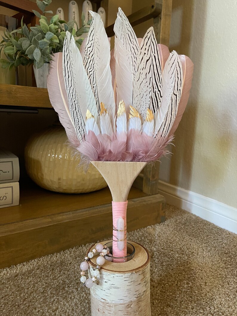 Crystal Smudging Fan (CUSTOM ORDER), Feather Smudging Fan, Crystal ...