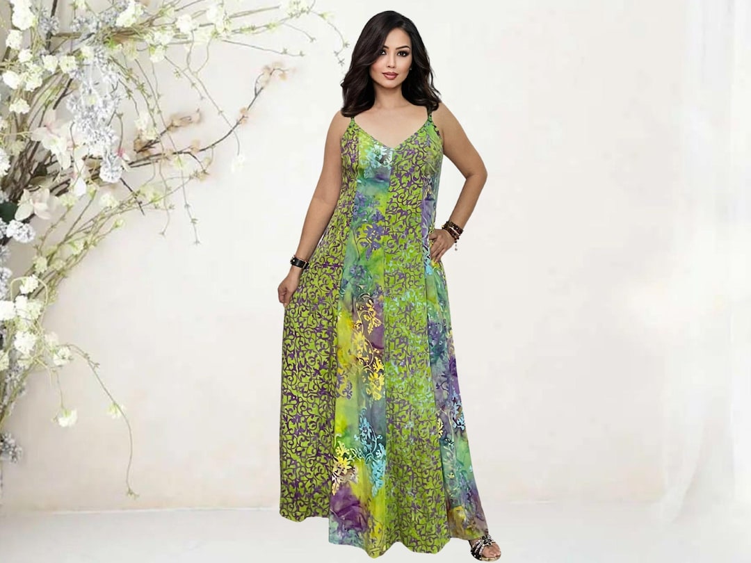 JENITRI Hand Made Batik Romantic Maxi Boho Strap Dress - Pockets ...