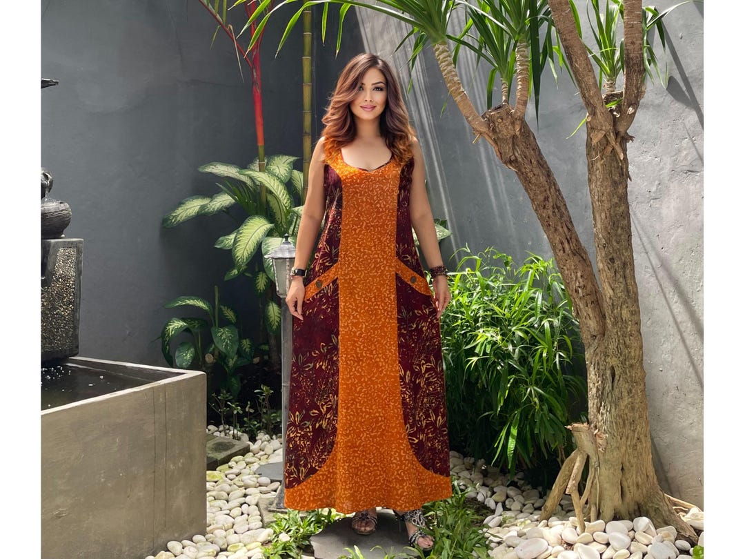 TIRTA Boho Hand Made Batik Maxi Sleeveless Dress - Lace up - Bali ...