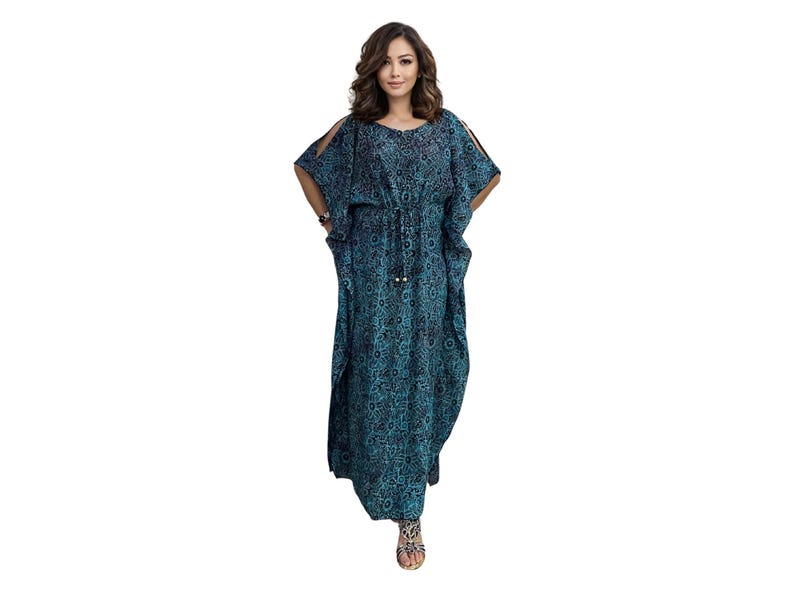 DHATRI Handmade Batik Rayon Kaftan Dress: Boho Butterfly Maxi Gown ...