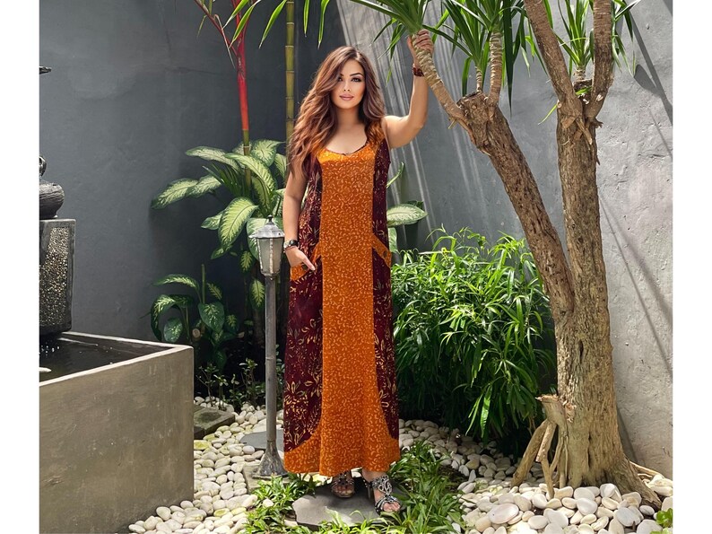 TIRTA Boho Hand Made Batik Maxi Sleeveless Dress - Lace up - Bali ...