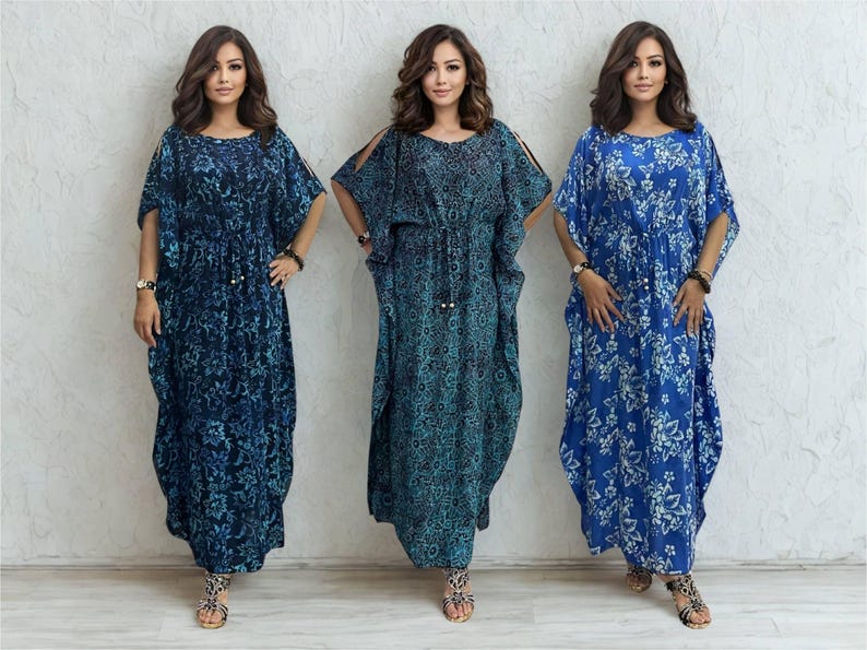 DHATRI Handmade Batik Rayon Kaftan Dress: Boho Butterfly Maxi Gown ...