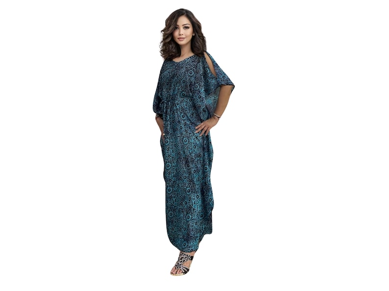DHATRI Handmade Batik Rayon Kaftan Dress: Boho Butterfly Maxi Gown ...