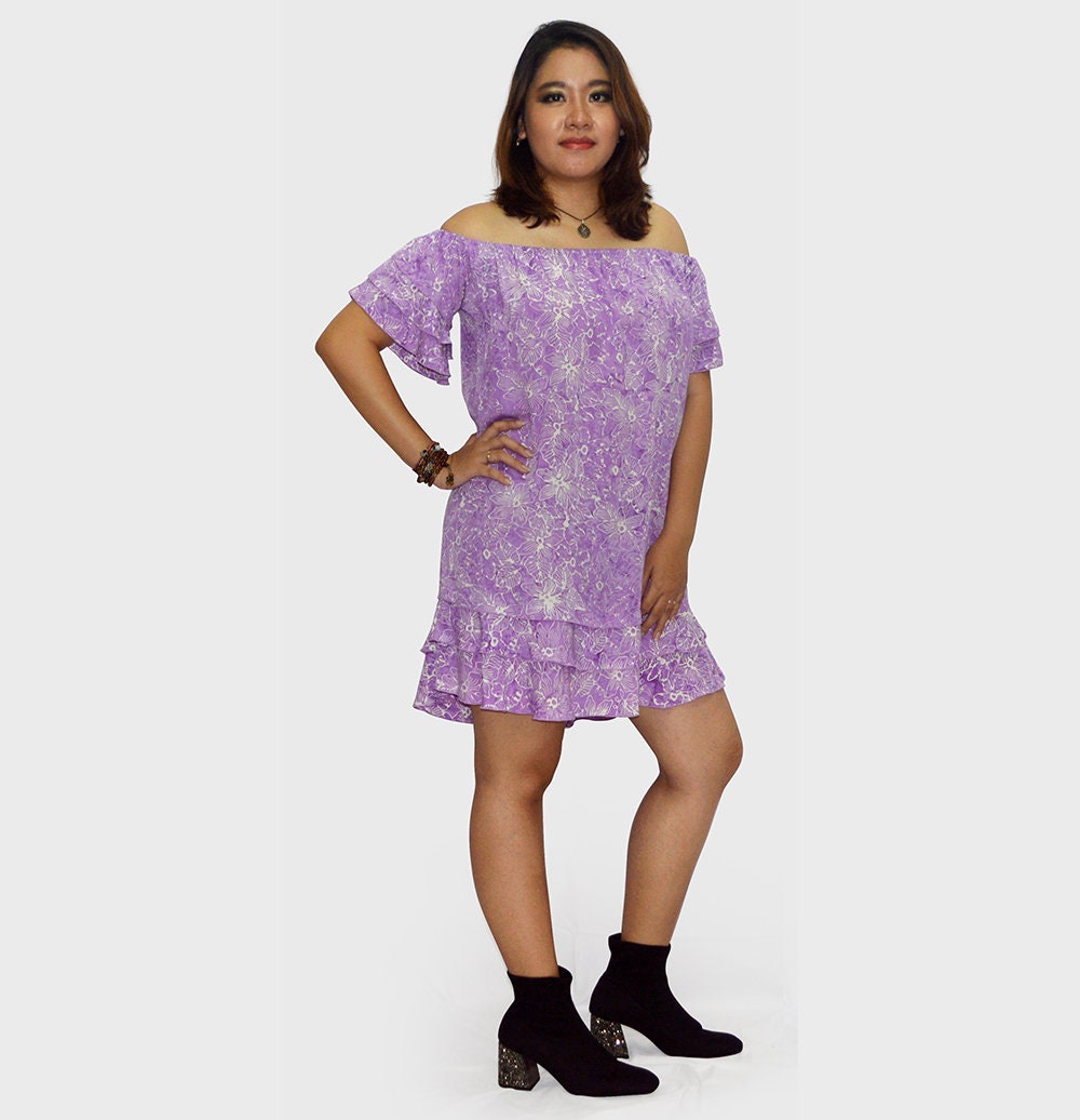 ROMANTIC Batik off Shoulder Short Dress Top Quality Bali Batik Frill ...