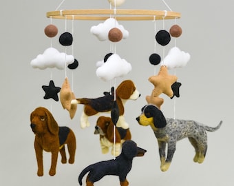 Custom Dog Cat on Moon Baby Mobile, Handmade Dogs Baby Nursery, Custom ...