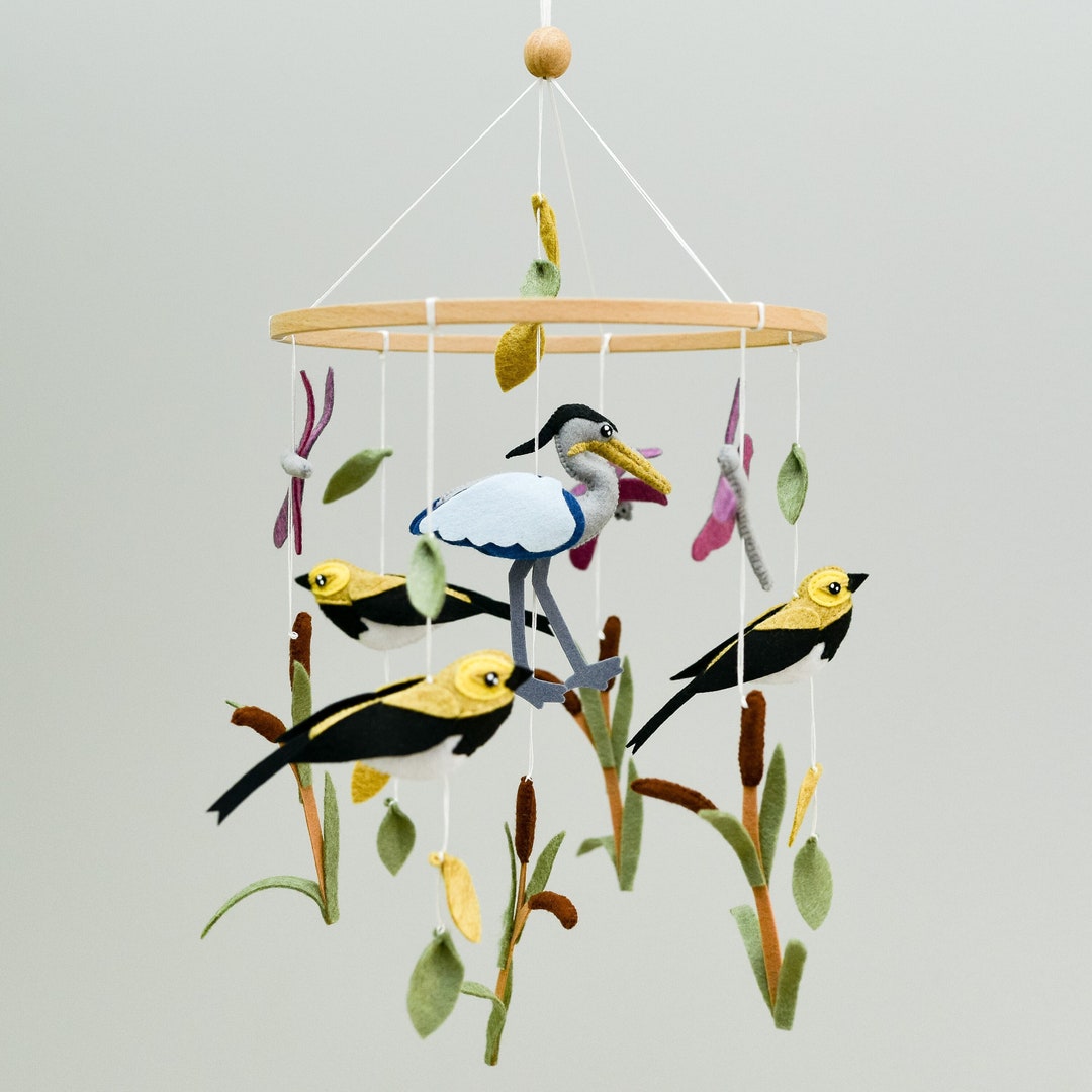 Baby Mobile Neutral Animals Bird Nursery Mobile Heron Reed Mobile - Etsy