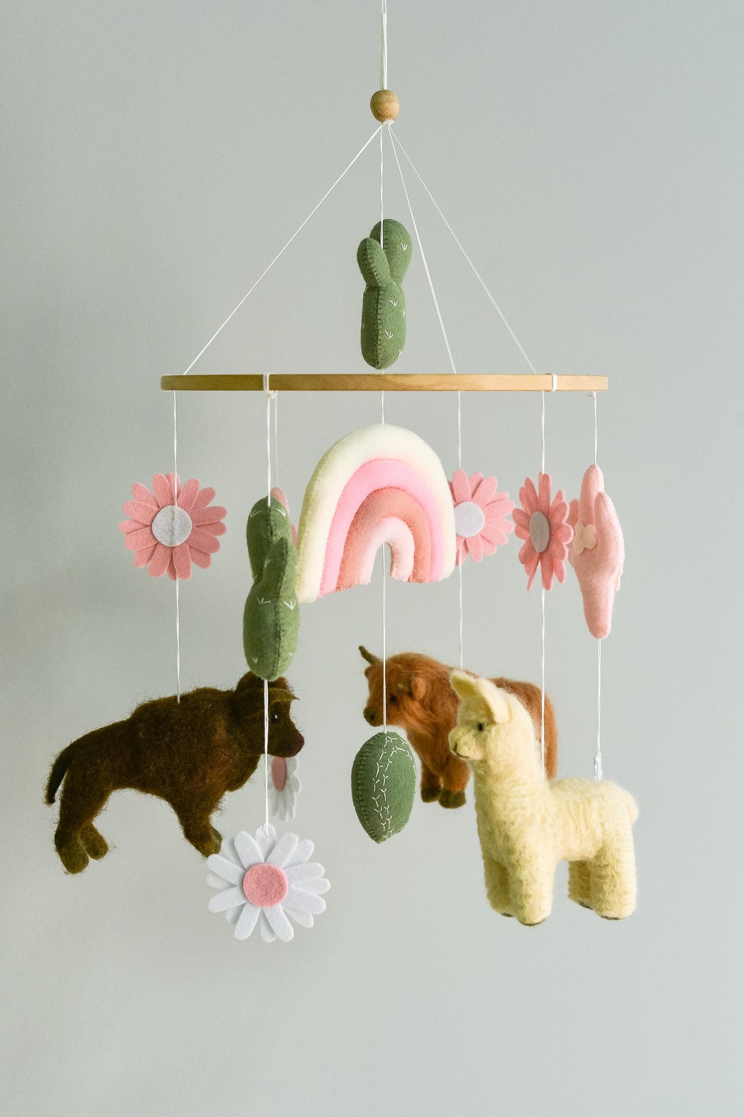 Llama Boho Mobile Rustic Highland Cow Crib Mobile Buffalo Nursery ...