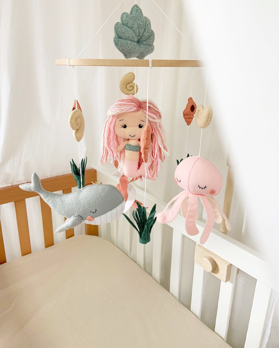 Mermaid Mobile Whale Nursery Mobile Ocean Nursery Decor Baby Girl Crib ...